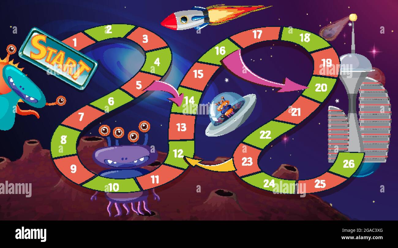 Snake and ladders game template with space theme illustration Stock ...
