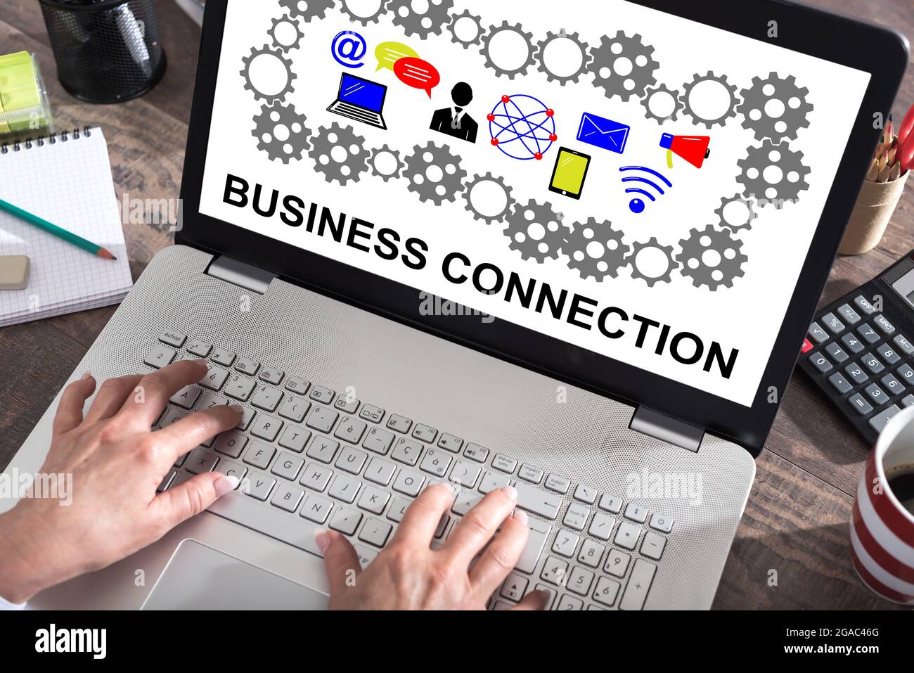 Business connection concept shown on a laptop screen Stock Photo - Alamy