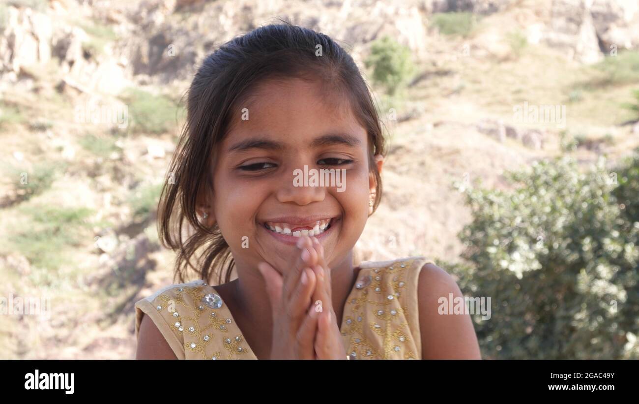 Closeup of a rural girl with a genuine smile on her face, India Stock ...