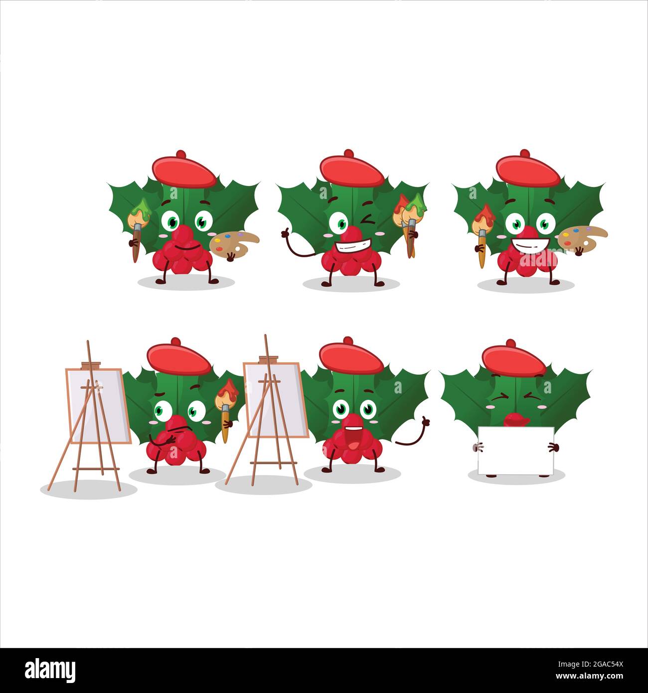 Artistic Artist of holly berry cartoon character painting with a brush ...