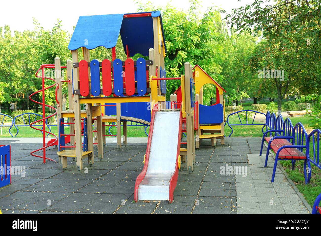 Colorful children playground in park Stock Photo - Alamy