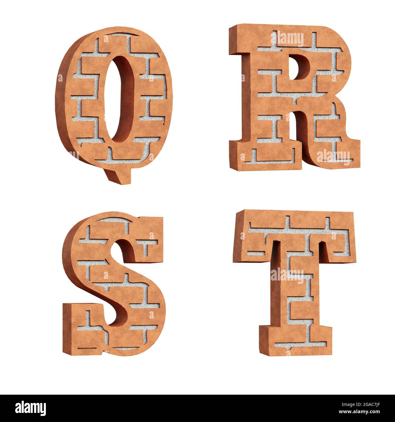 3D rendering of red brick alphabet - letters Q-T Stock Photo - Alamy
