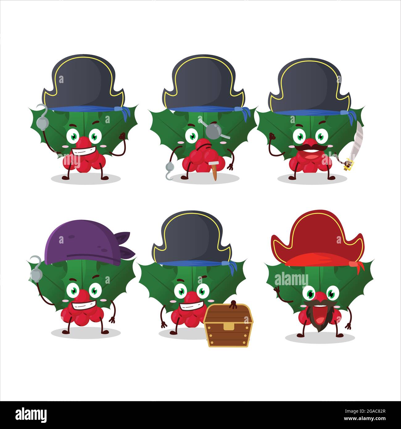 Cartoon character of holly berry with various pirates emoticons Stock ...
