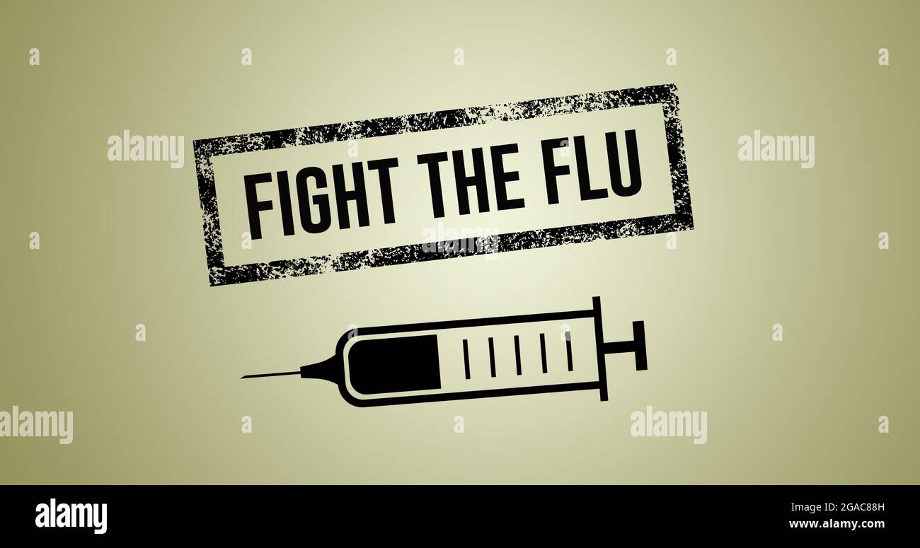 Composition of fight the flu text and syringe icon on green background ...