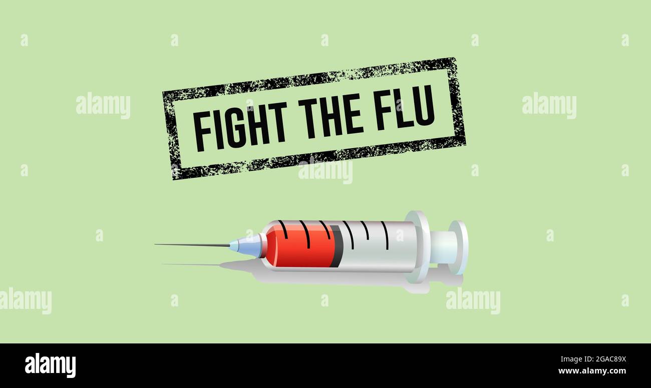 Composition of fight the flu text and syringe icon on green background ...
