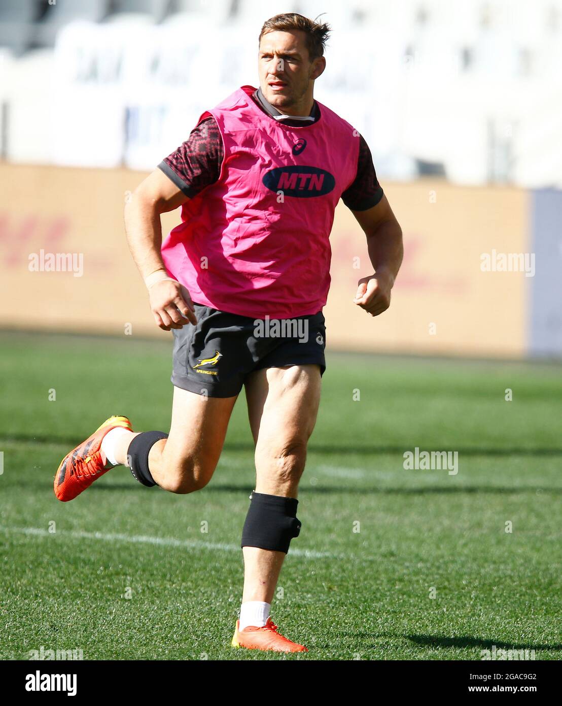 South Africa's Rynhardt Elstadt during the captains run at the Cape ...