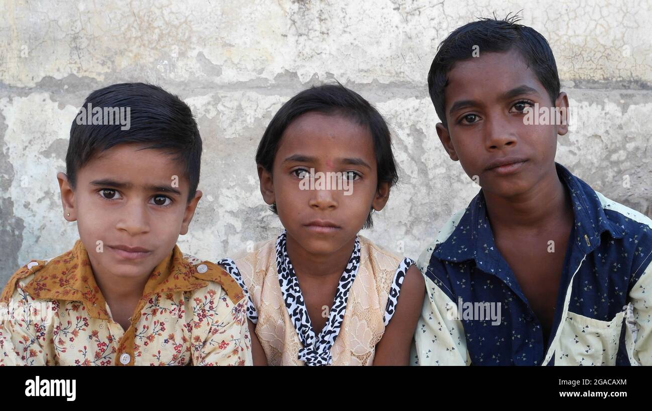 Closeup of rural children side by side, India Stock Photo - Alamy