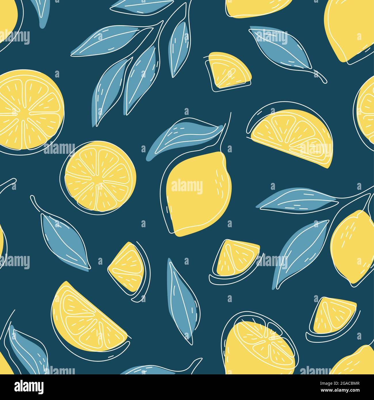 Seamless pattern of hand drawn lemons. Citrus fruit background. Perfect for textile wallpaper ...