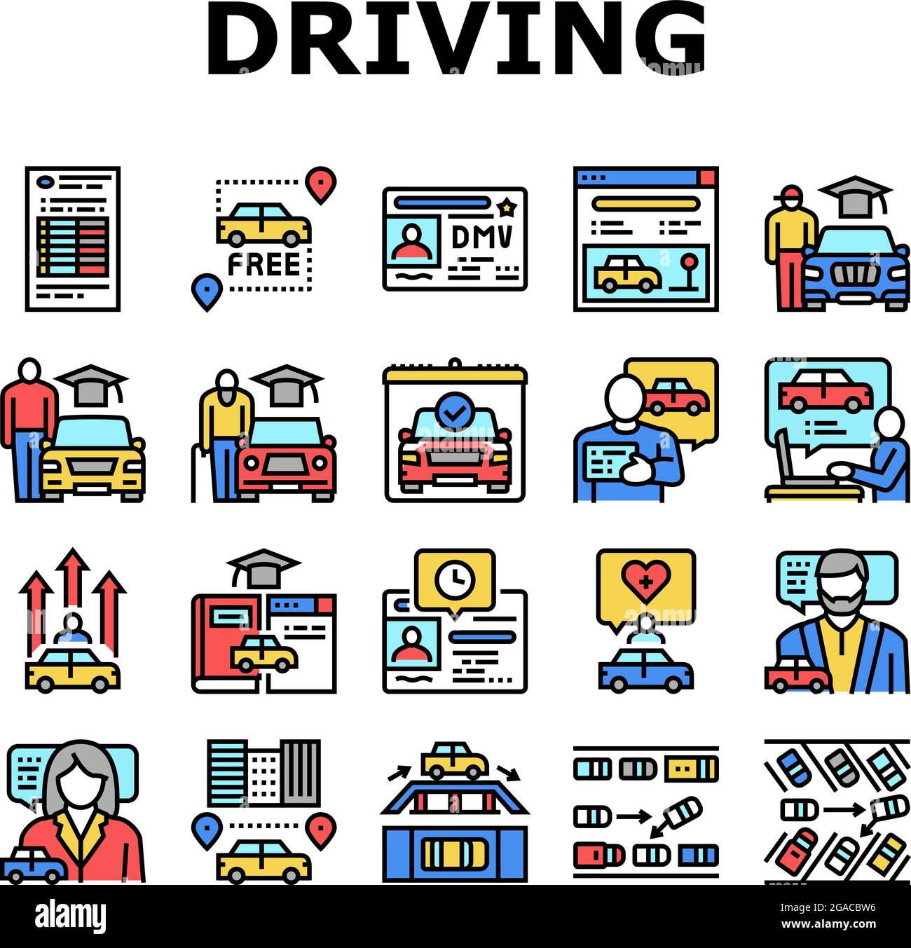 Driving School Lesson Collection Icons Set Vector Stock Vector Image ...