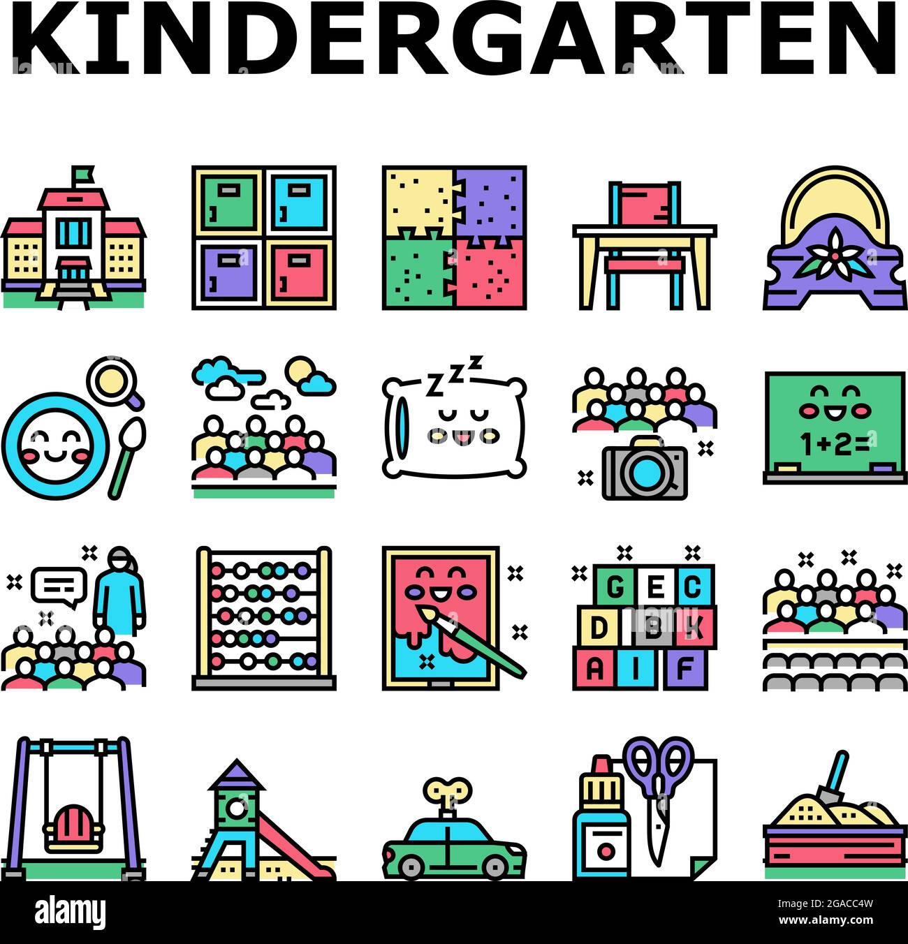 Kindergarten Activity Collection Icons Set Vector Stock Vector Image ...