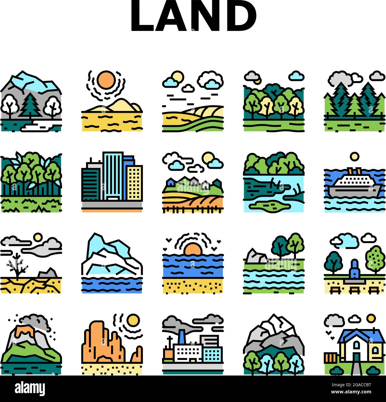 Land Scape Nature Collection Icons Set Vector Stock Vector Image & Art ...
