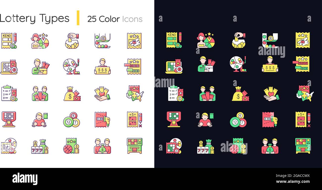 Lottery types light and dark theme RGB color icons set Stock Vector ...