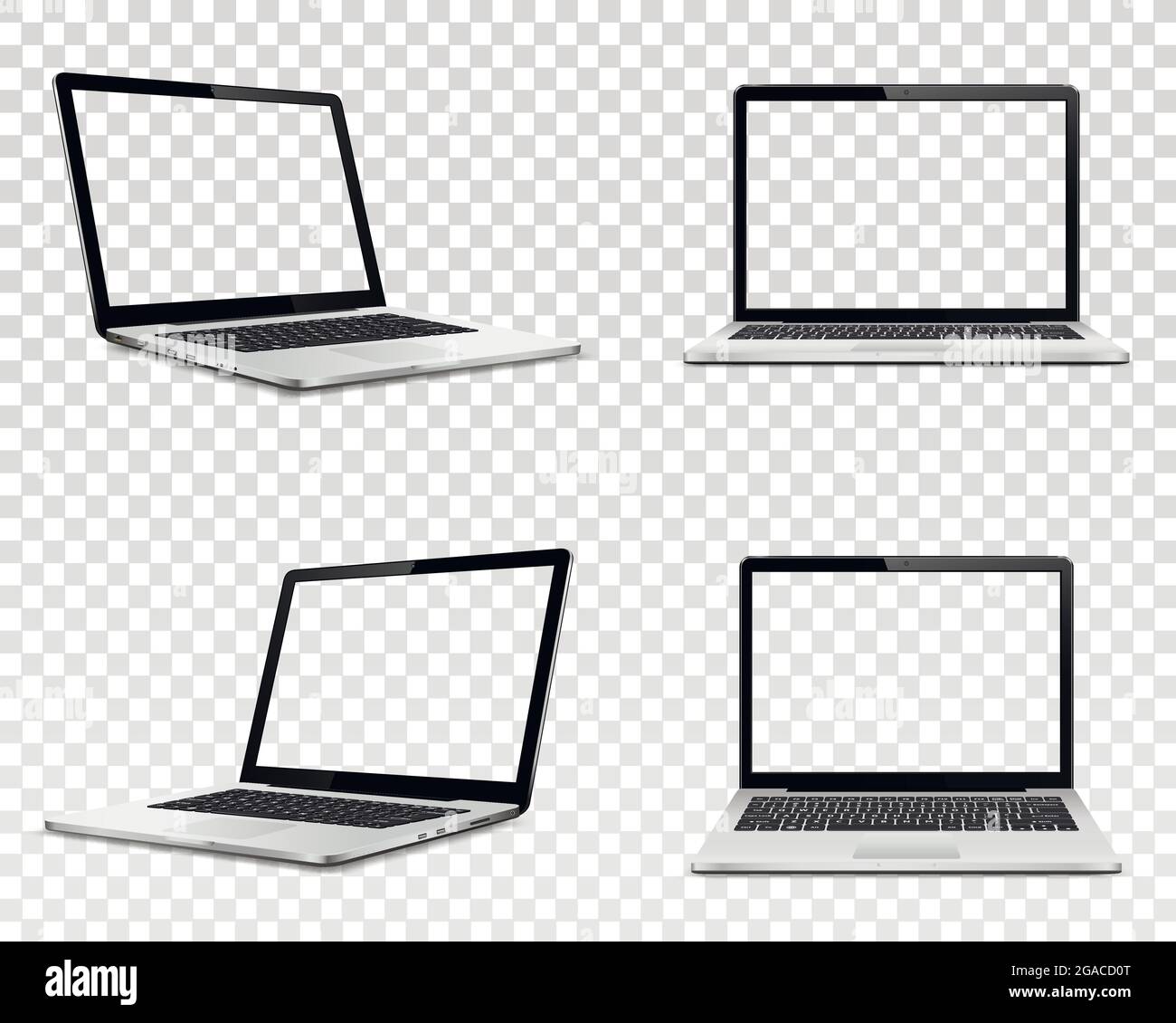 Set of laptop with transparent screen. Perspective, top and front view ...