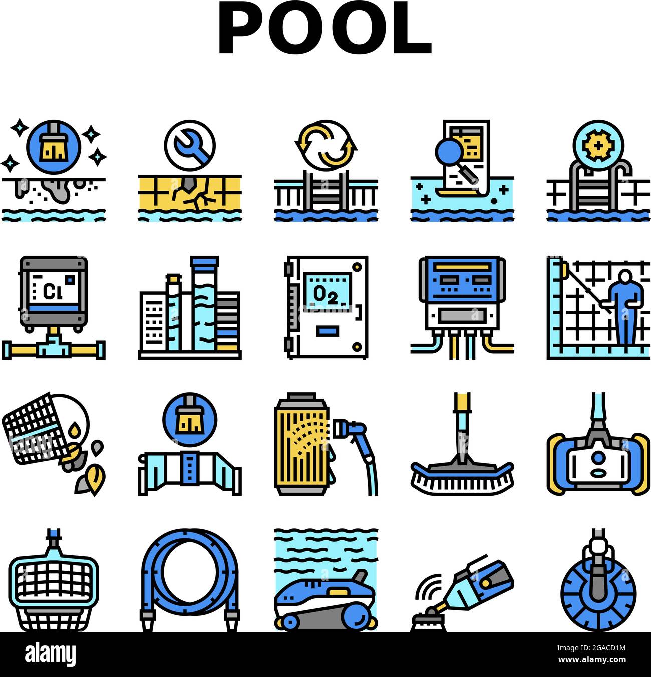 Pool Cleaning Service Collection Icons Set Vector Stock Vector Image ...