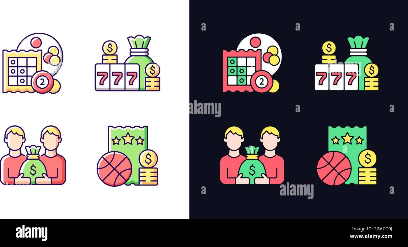 Participation in lottery light and dark theme RGB color icons set Stock ...