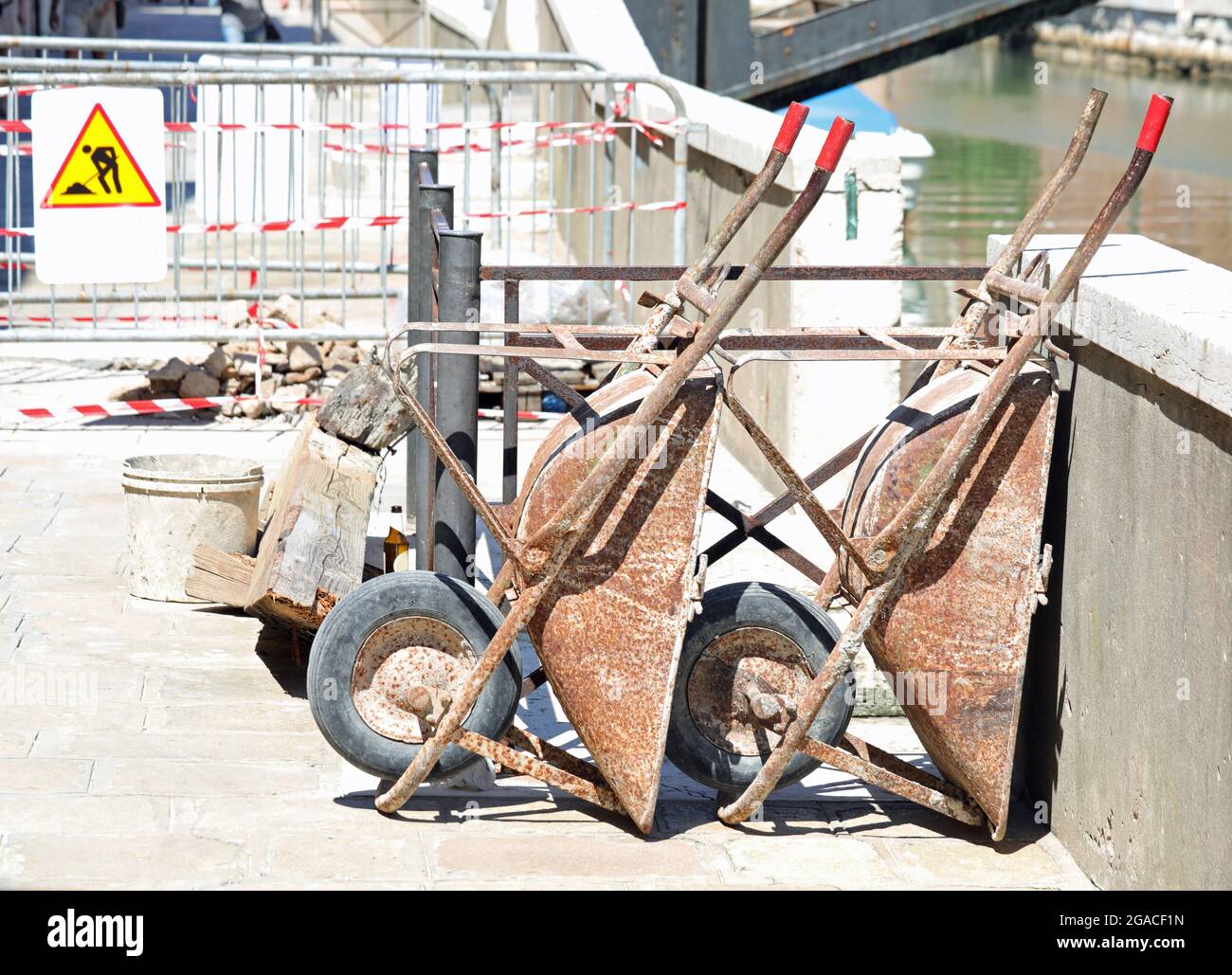 Two wheelbarrows in the construction site without people Stock Photo ...