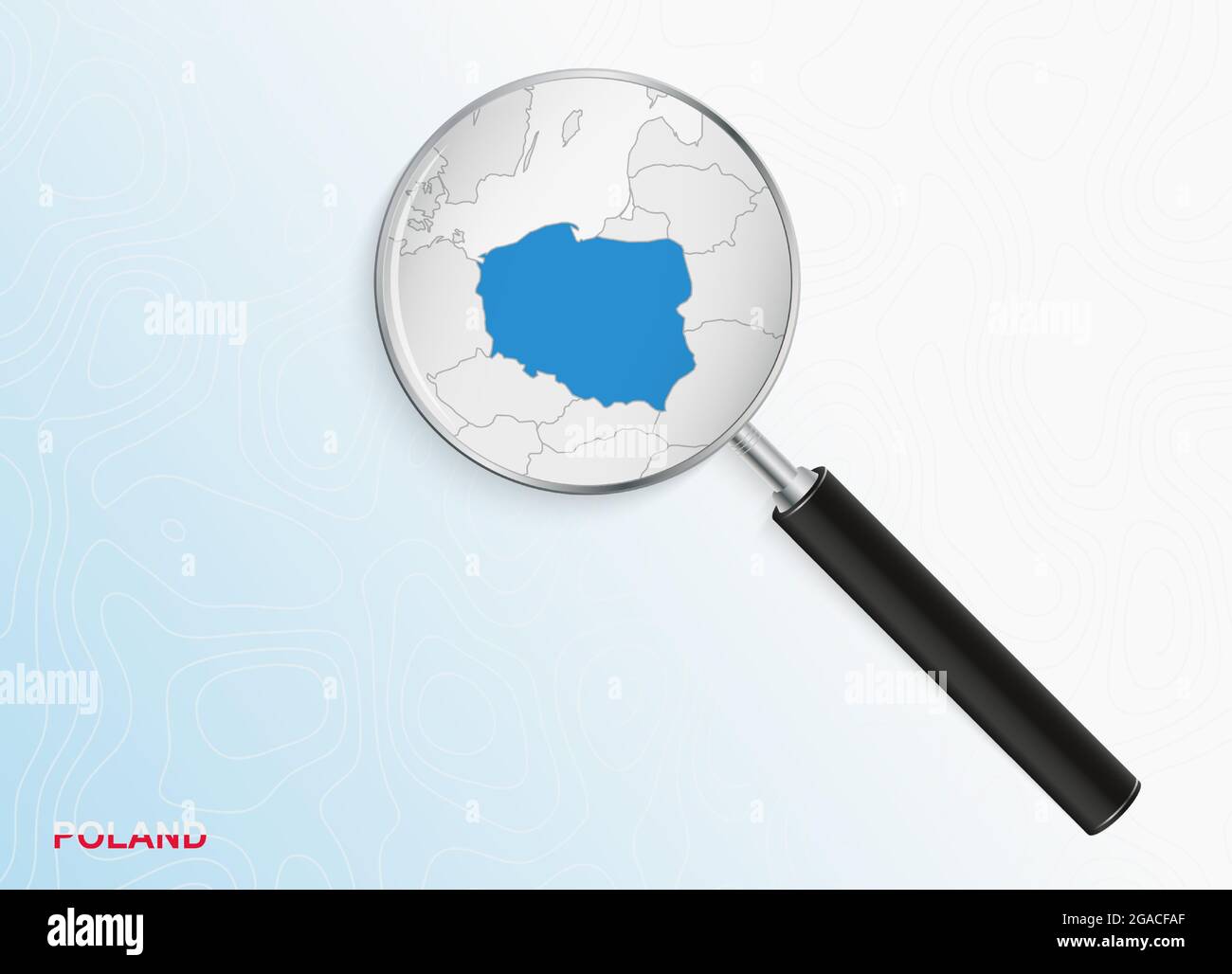 Magnifier with map of Poland on abstract topographic background. Vector ...