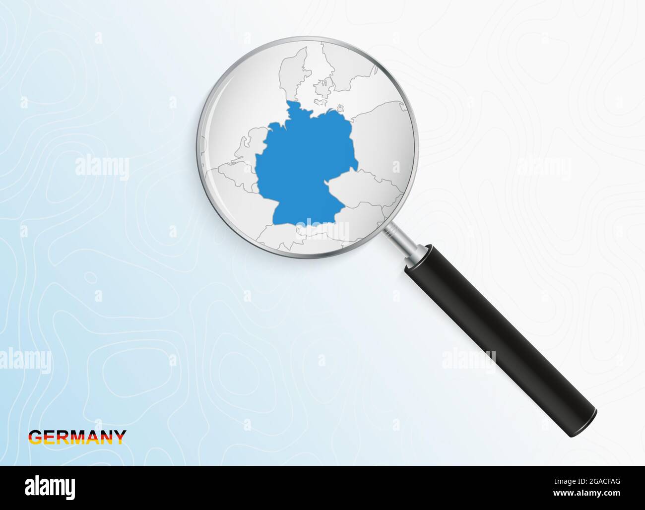 Magnifier with map of Germany on abstract topographic background ...
