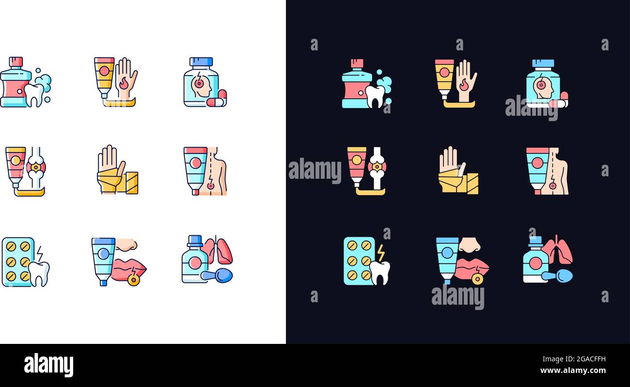 First aid bag light and dark theme RGB color icons set Stock Vector ...