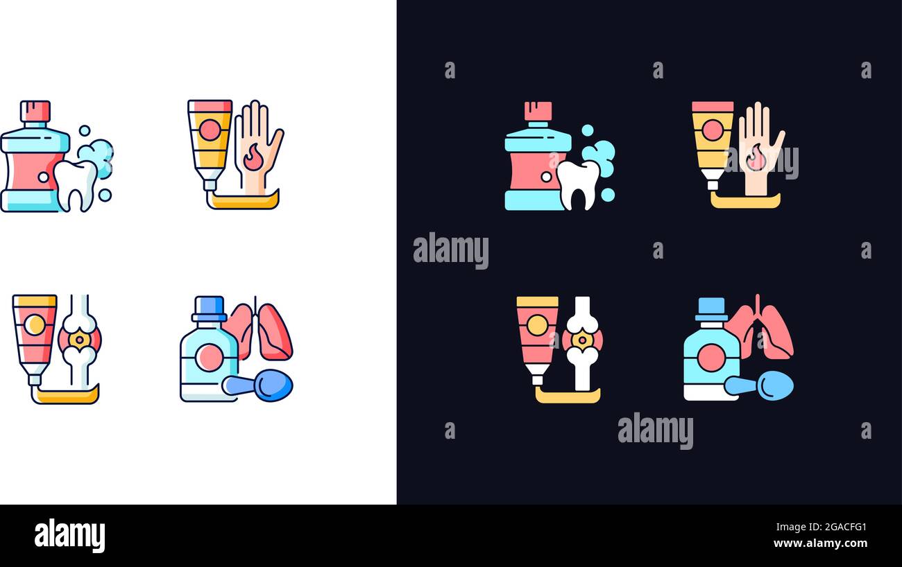 Medical treatment options light and dark theme RGB color icons set ...