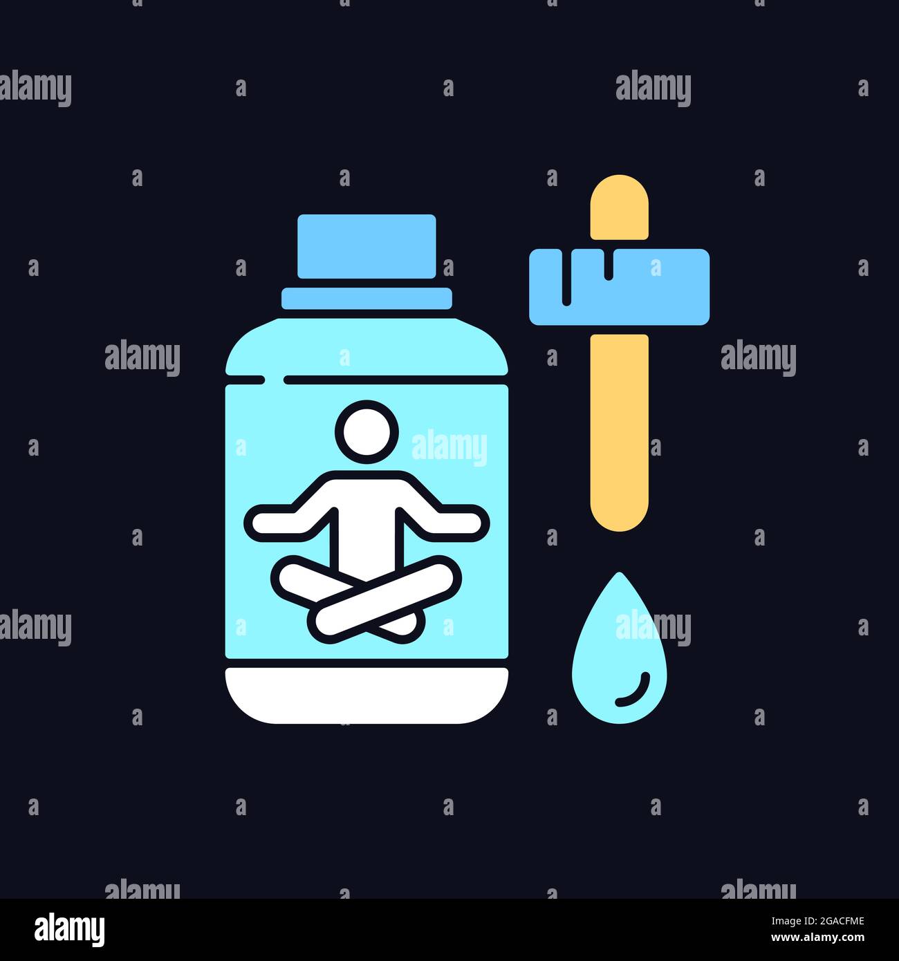 Sedative drops RGB color icon for dark theme. Reduce tension, anxiety ...