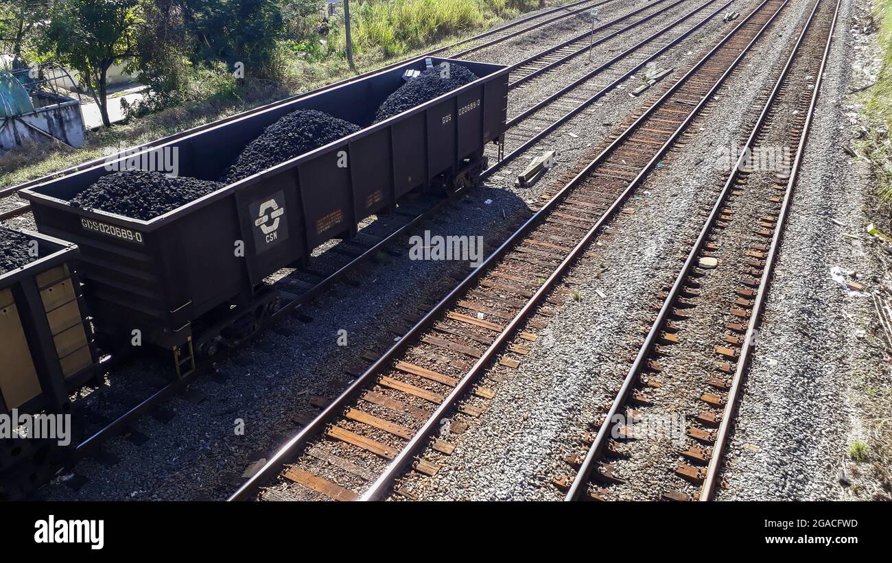 VOLTA REDONDA, BRAZIL - Jun 03, 2021: The cargo ore train of the CSN ...