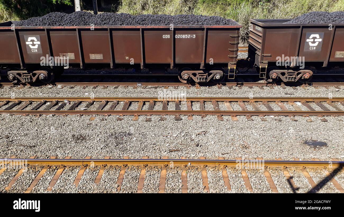 VOLTA REDONDA, BRAZIL - Jun 03, 2021: The cargo ore train of the CSN ...