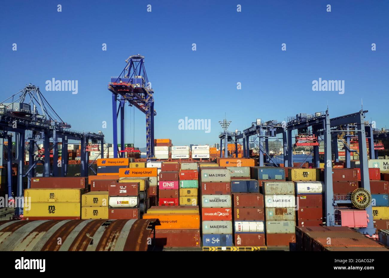 RIO DE JANEIRO, BRAZIL - Jun 01, 2021: The containers on the port area ...