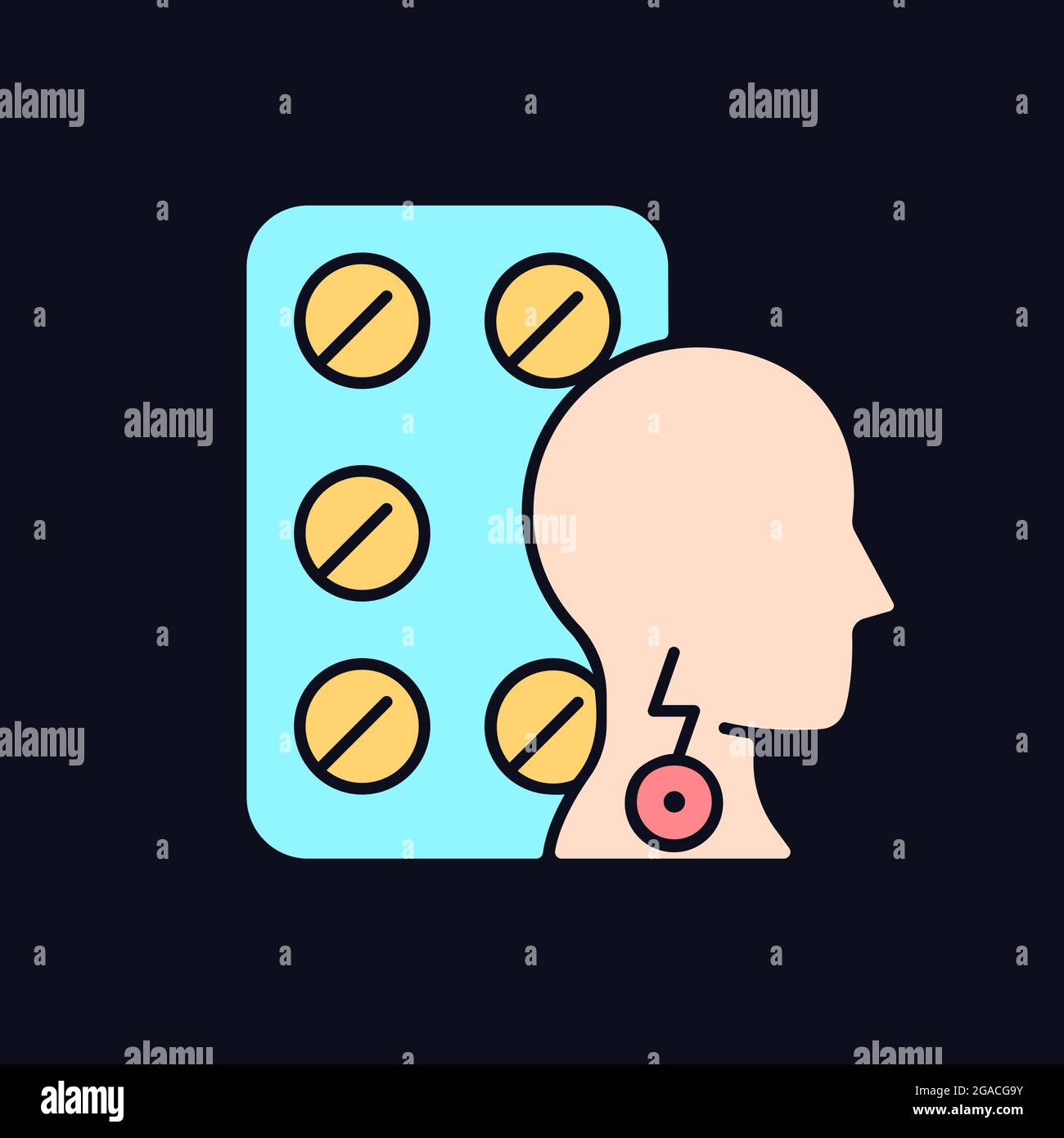 Lozenges for sore throat RGB color icon for dark theme. Irritation ...