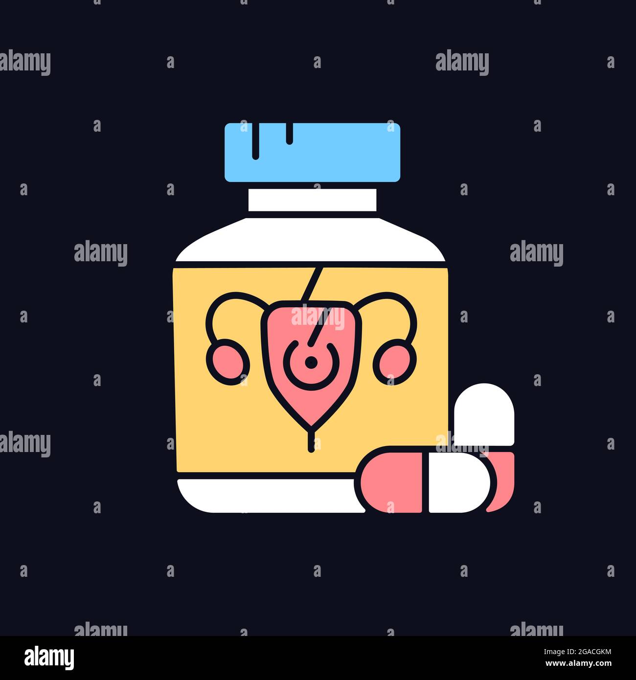 Pills for period cramps RGB color icon for dark theme. Relieve painful ...