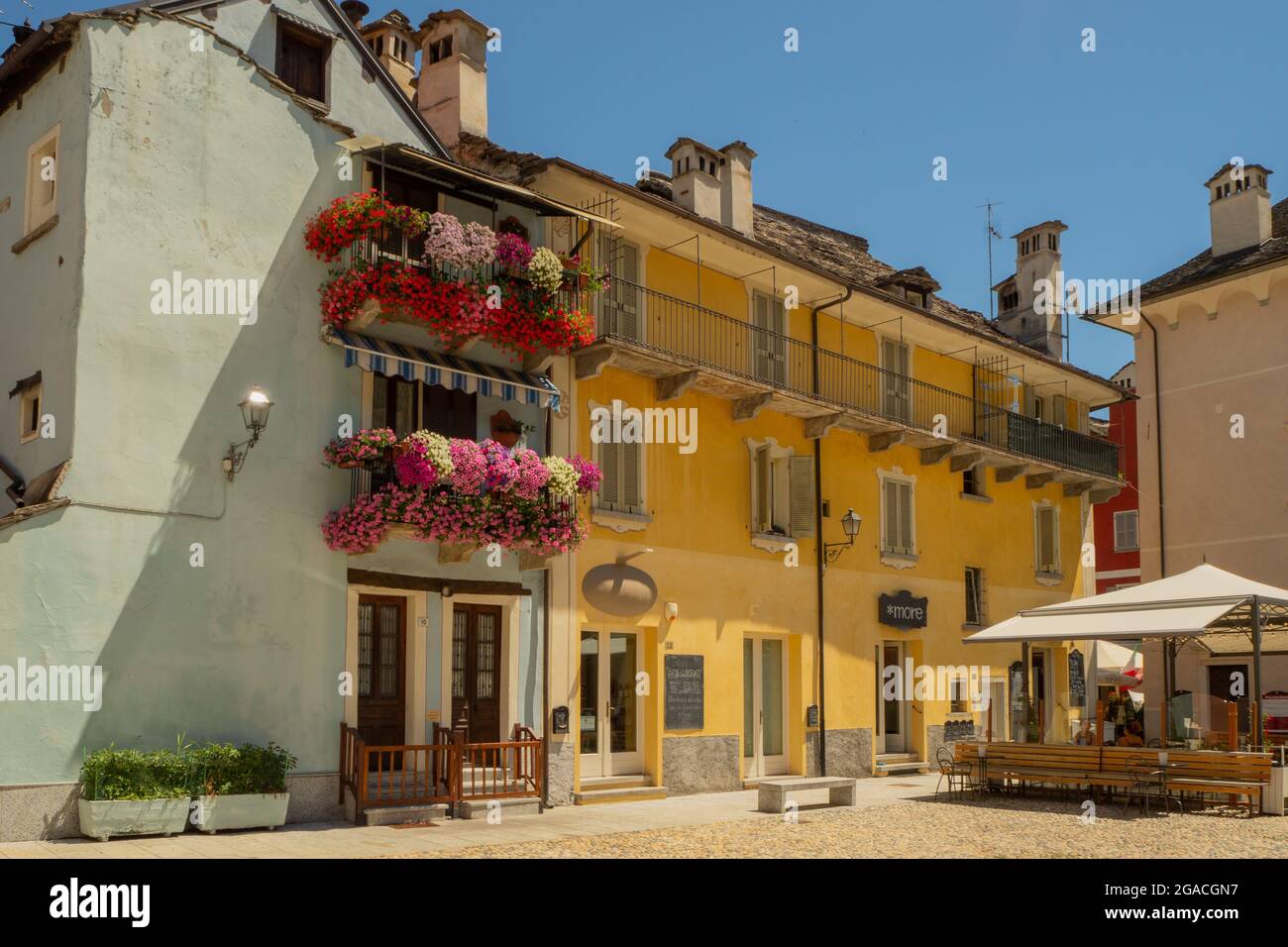 Domodossola, Italy - June 30th 2021: Historic housing buildings in the ...