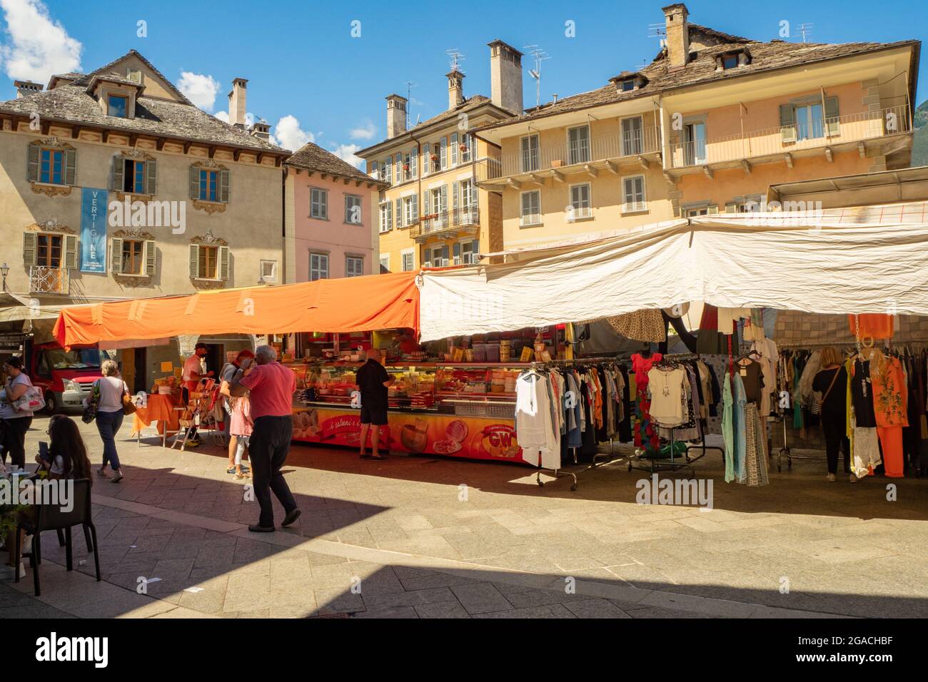 Domodossola, Italy - June 30th 2021: Lively main square on a market day ...