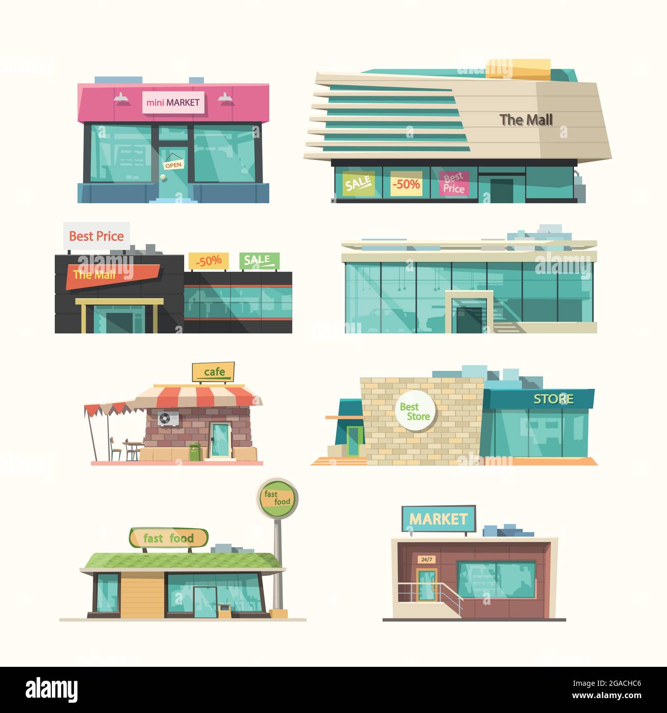different front view stores in set isolated Stock Vector Image & Art ...
