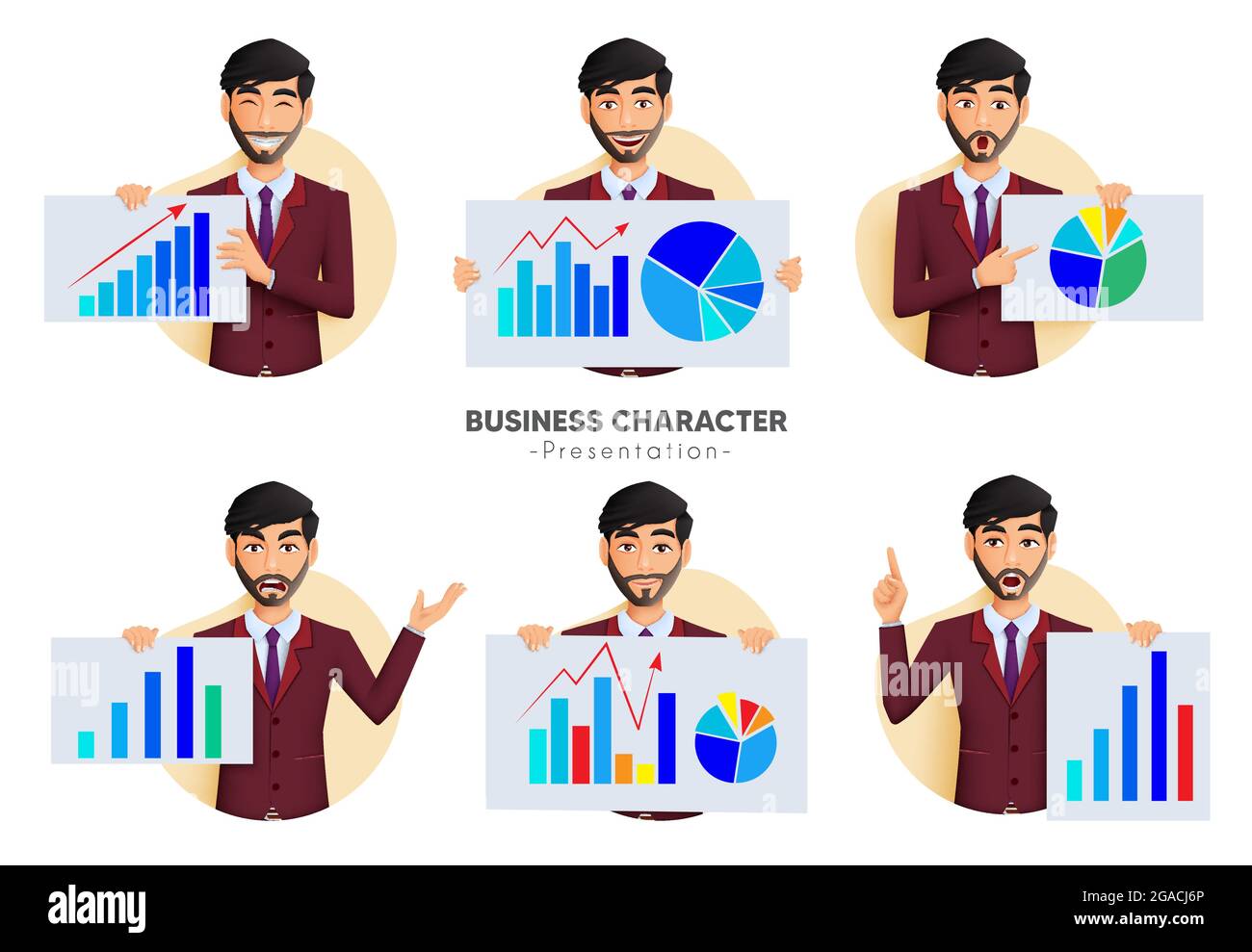 Businessman presentation vector set. Business man characters holding ...