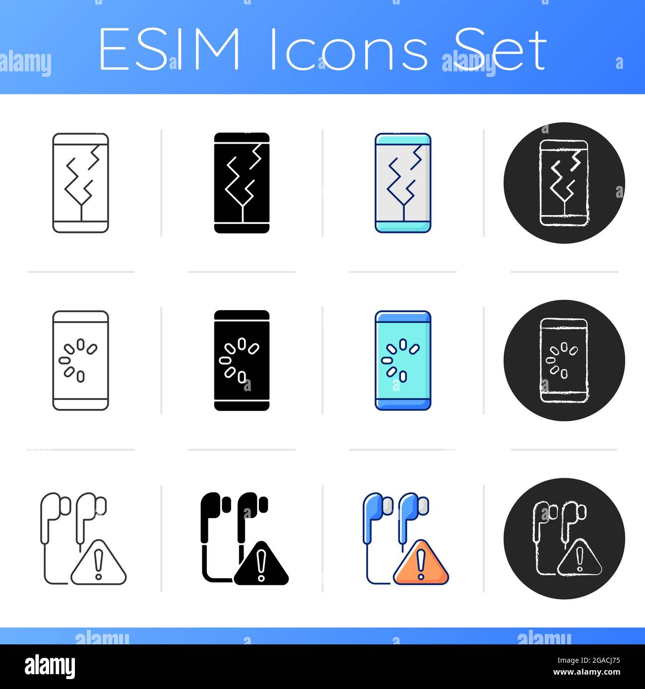 Usual mobile phone problems icons set Stock Vector Image & Art - Alamy