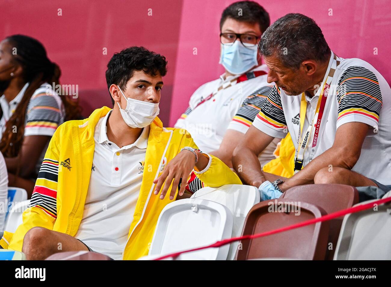 Belgian Jonathan Sacoor and athletics coach Jacques Borlee pictured ...