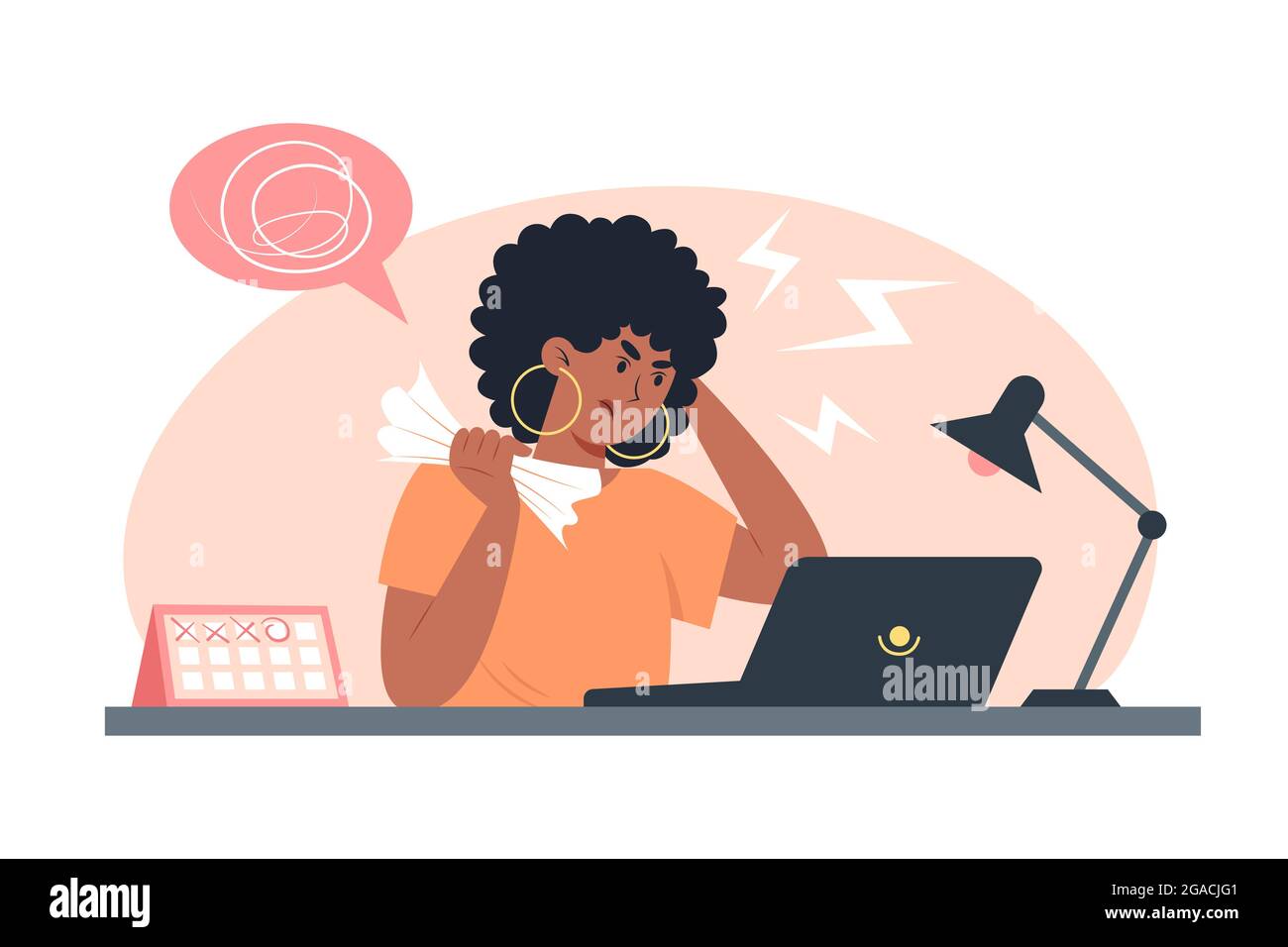 Young female worker experiencing stress at work, problem with solving ...