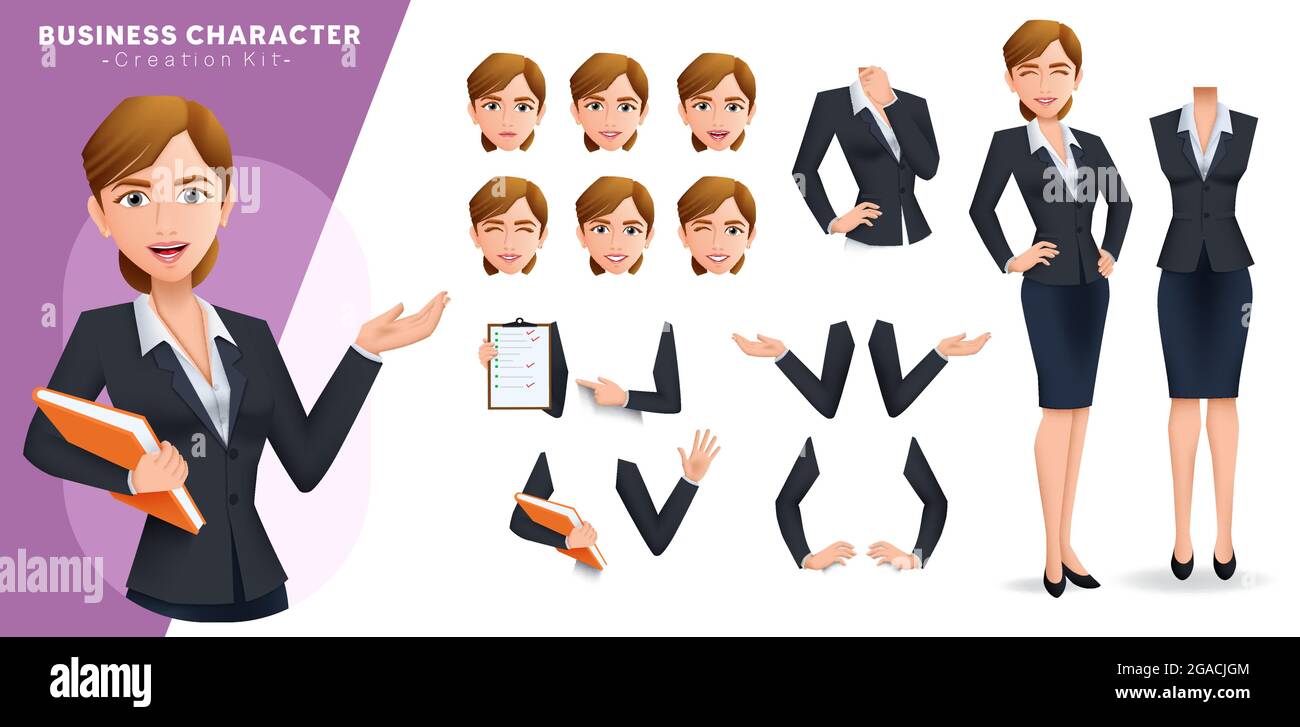 Businesswoman creation kit vector set. Business woman character kit in ...