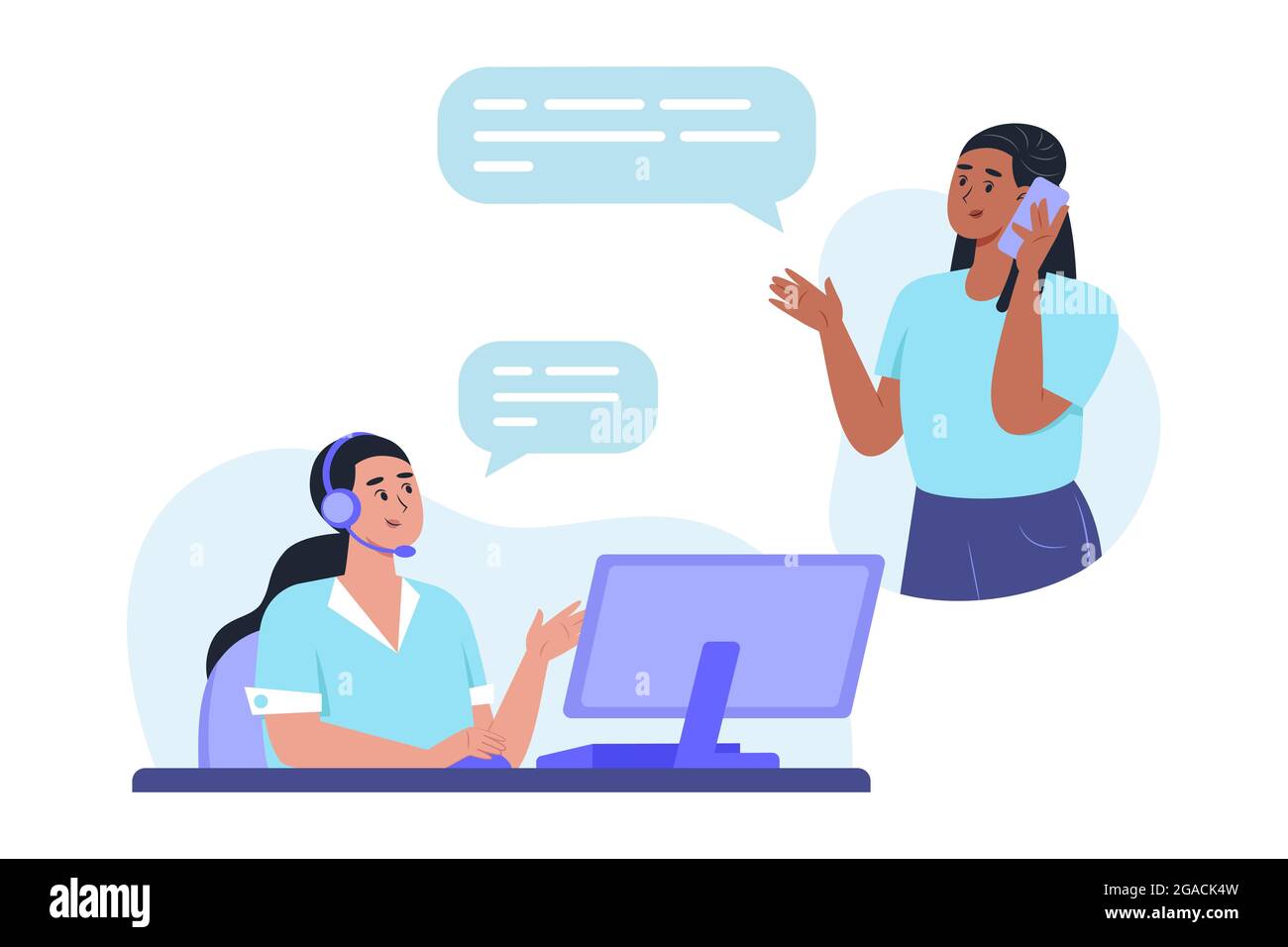 Customer support department staff helping a client via hotline call to ...