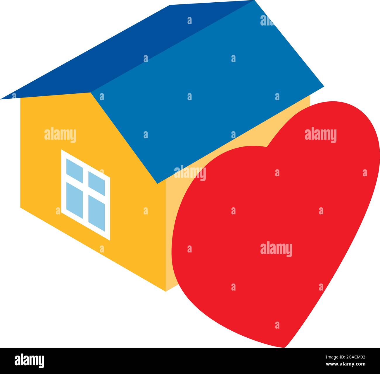 Lovely house icon isometric vector. Small house, red heart icon. Love ...