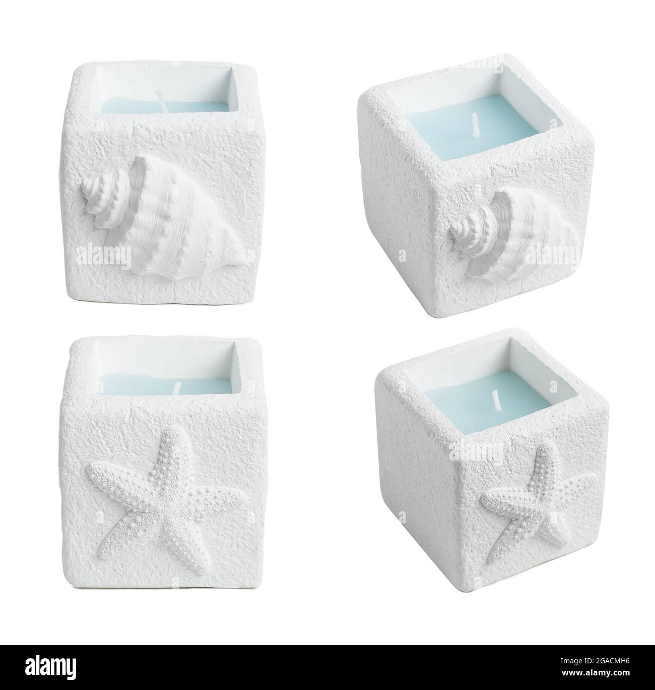 Side view of two candles isolated on white background Stock Photo - Alamy