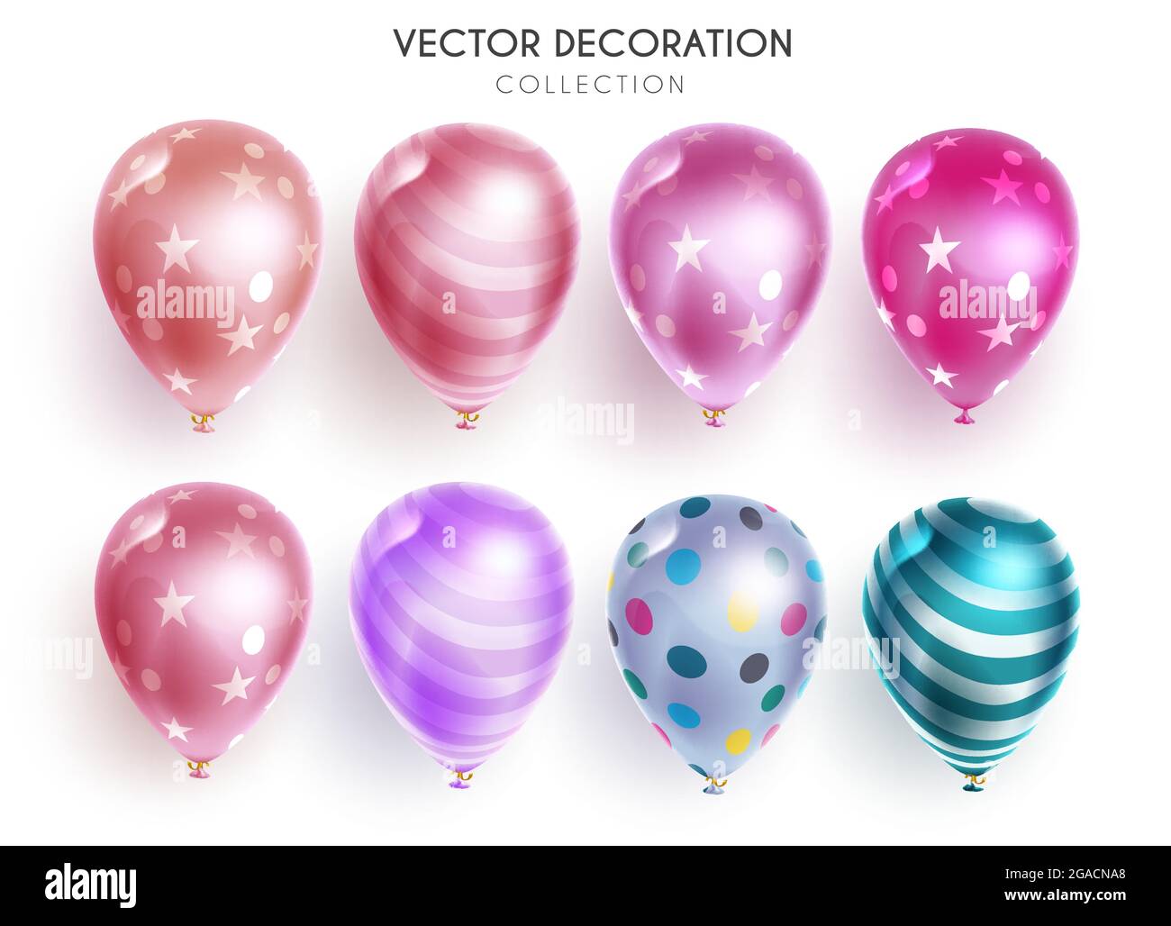 Birthday balloons vector set. Floating balloon elements with colors and ...
