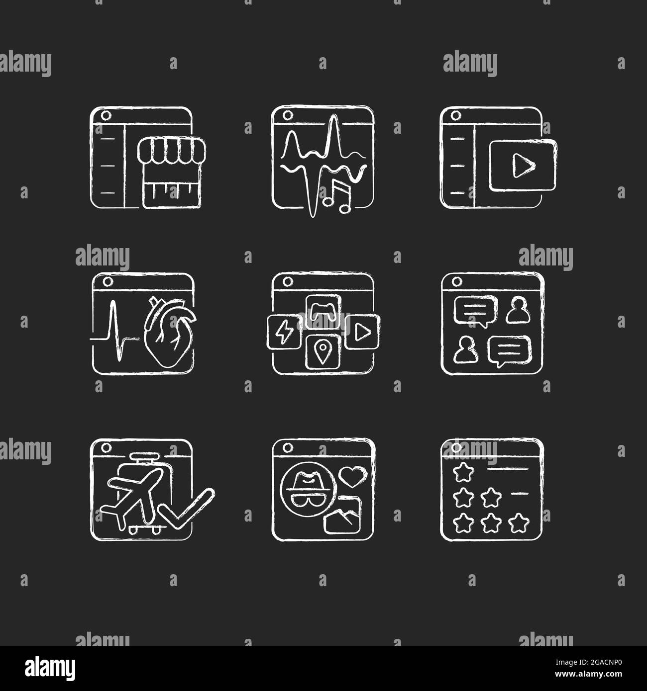 Digital platforms chalk white icons set on dark background Stock Vector ...