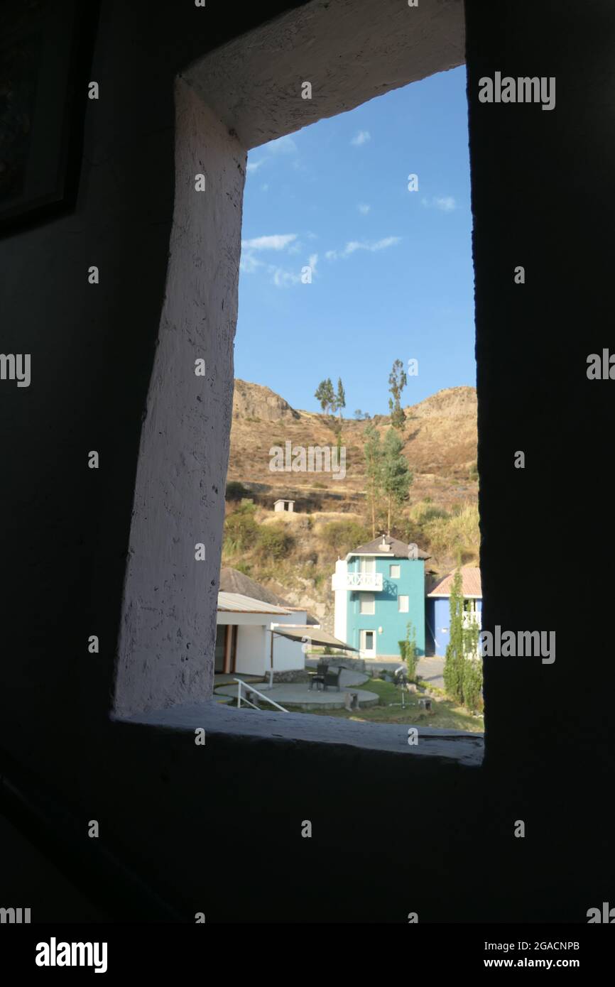 Peru landscape from open window looking to the mountains pretty view ...