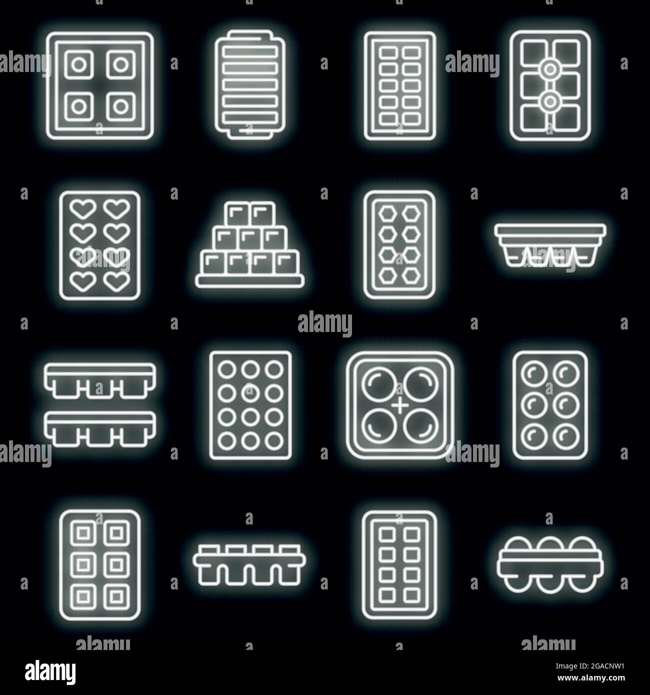 Ice cube trays icons set. Outline set of ice cube trays vector icons ...