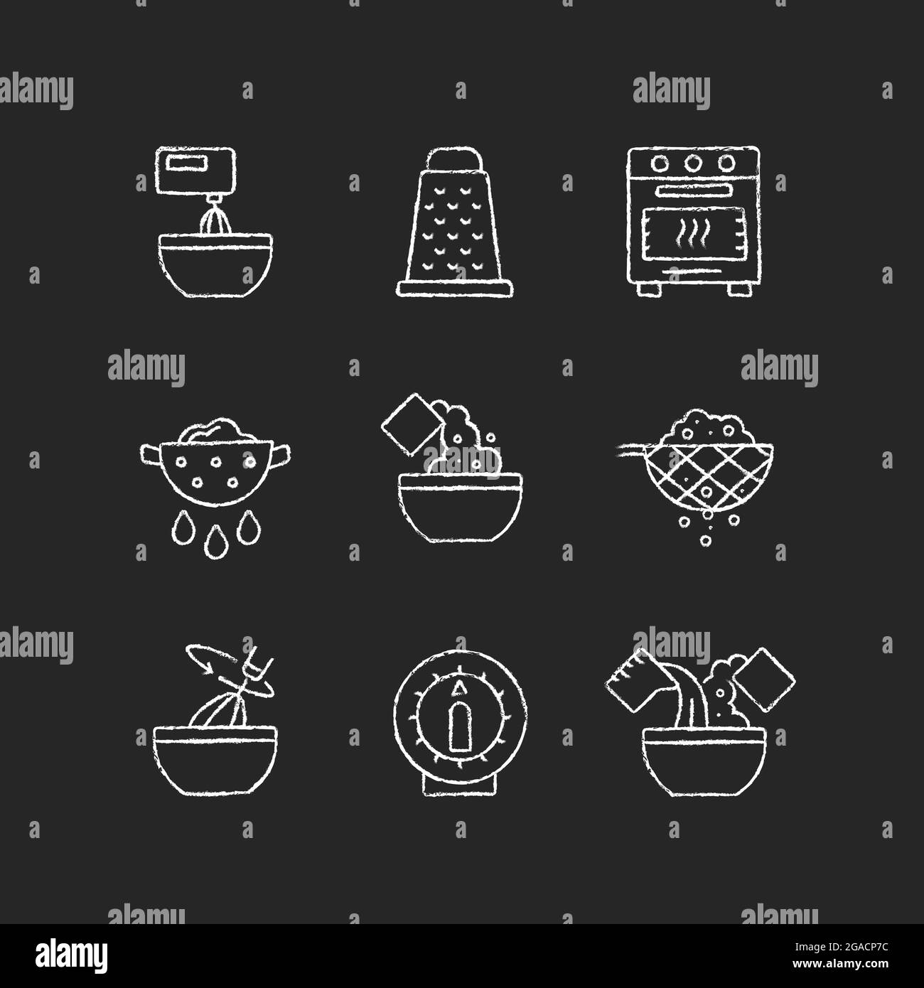 Food cooking instruction chalk white icons set on dark background Stock ...