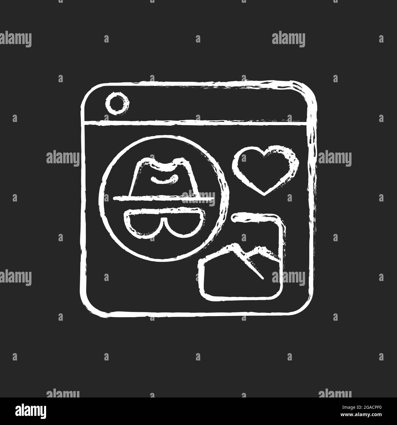 Anonymous social media chalk white icon on dark background. Interacting ...