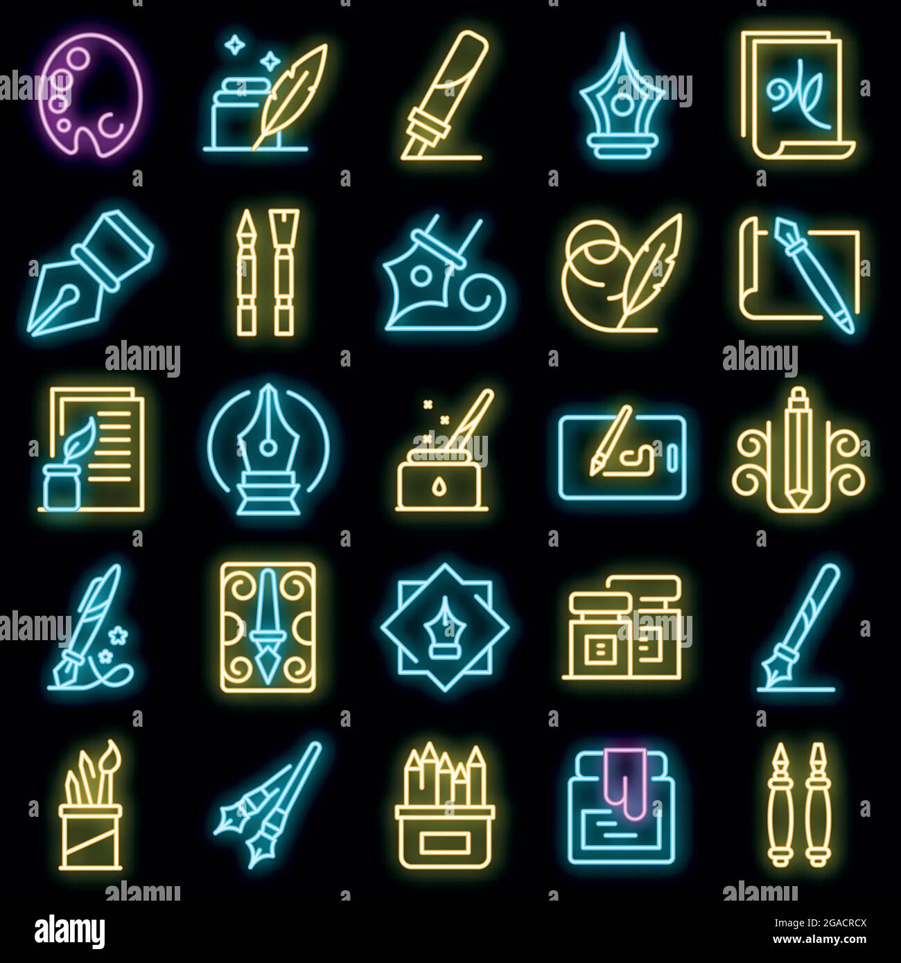 Calligraphy tools icons set. Outline set of calligraphy tools vector ...