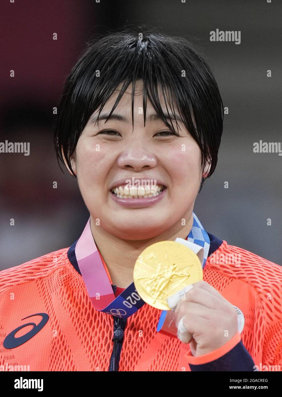Tokyo, Japan. July 30, 2021: Japan's Akira Sone poses with the gold ...