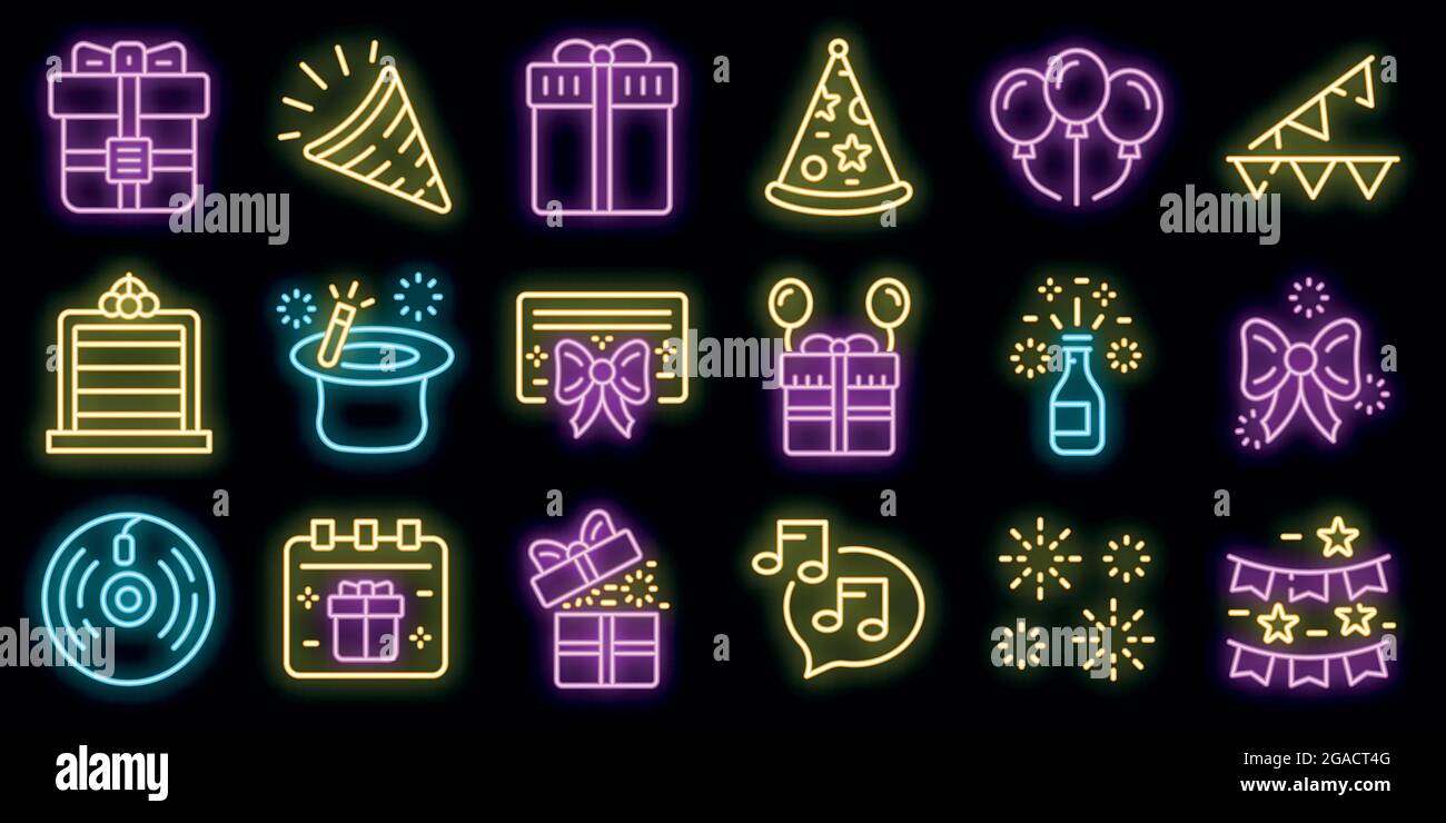 Surprise icons set. Outline set of surprise vector icons neon color on ...